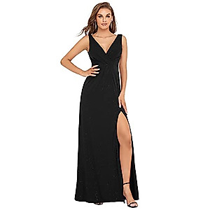 Ever-Pretty Women's V-Neck Front Wrap Sparkly Side Split Formal Wear Dress Black US10