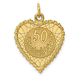 Solid 14k Yellow Gold Happy 50th Anniversary Charm Pendant (29mm x 19mm)