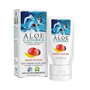 Aloe Cadabra Flavored Personal Lubricant and Vaginal Moisturizer, Organic Edible Aloe Lube for Men, Women and Couples, Non-Staining, pH Balanced, Toy Compatible (Mango Passion, 2.5 Ounces, 1 Pack)
