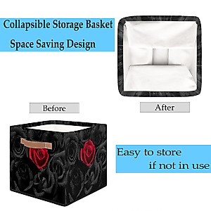 13x13x13 Storage Cube Bins Black And Red Roses Storage Cubes 13 inch Collapsible Storage Bins Cubby Storage Baskets for Organizing Shelf Cabinet Bookcase Boxes