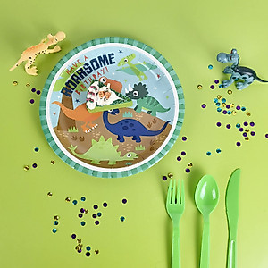 GOOCHOO 144 Pack Dinosaur Party Supplies Sets Severs 24 Person Including Plates Napkins Cups and Cutlery for Birthday Party