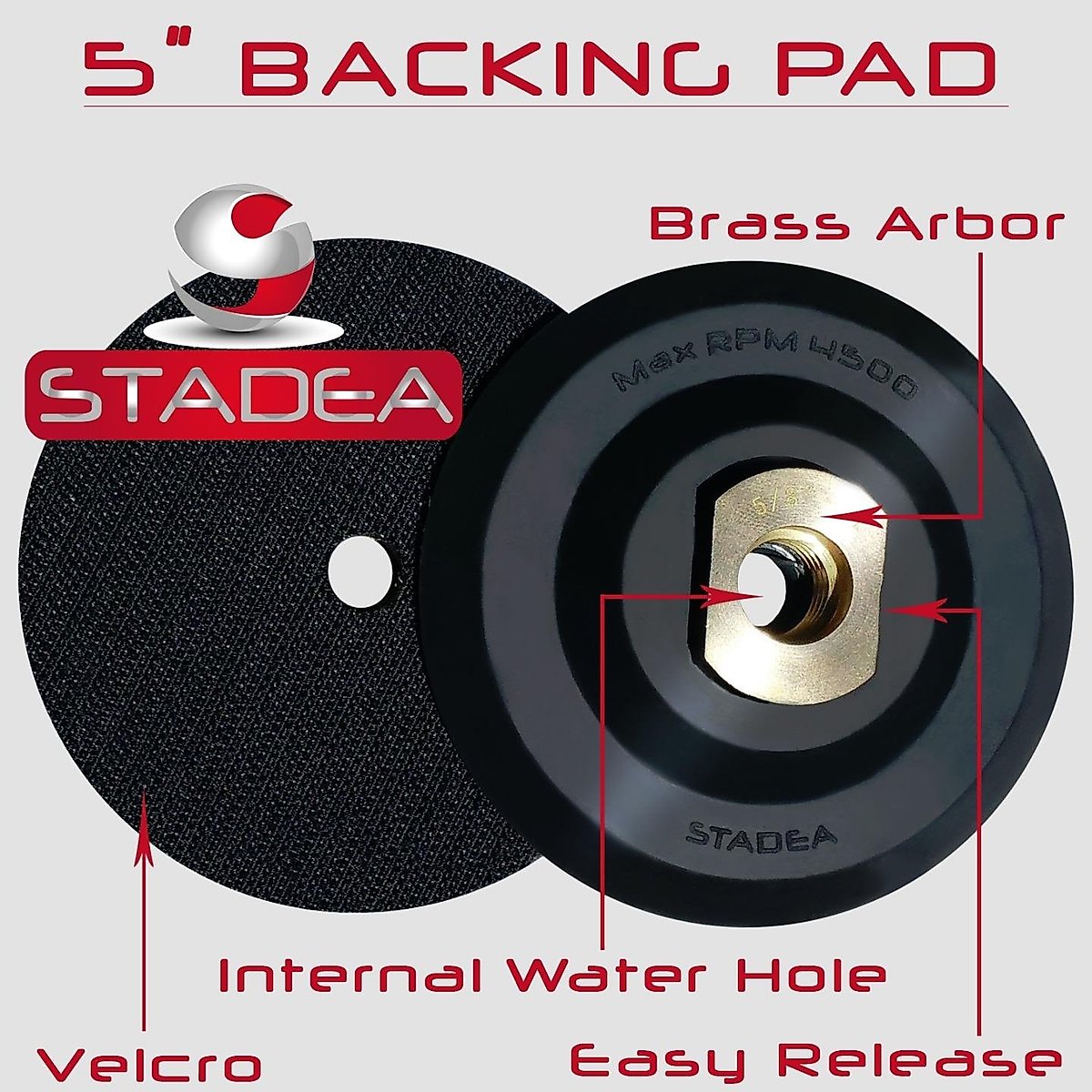 Stadea 5" Rubber Backer Pad/Rubber Backing Pad with Hook and Loop Backing Arbor 5/8" 11