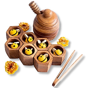 KOOKAROO Wooden Bee Hive Sorting & Stacking Toys for Toddlers -Learning Montessori Toys for 3 Year Old - Fine Motor Skill Tactile Toys - Sensory Bin Toys