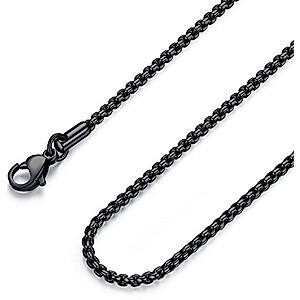 FOSIR 2-4MM Mens Womens Stainless Steel Black Rolo Cable Chain Necklace 18-36 Inch