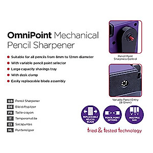 Swordfish 40305 OmniPoint Mechanical Versatile Manual Pencil Sharpener, 8-12 mm - Purple