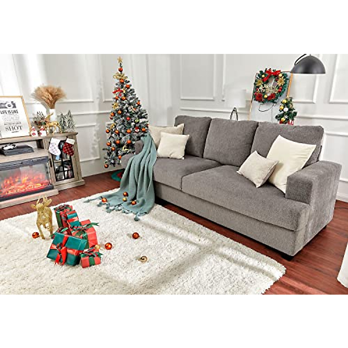 PaPaJet Sofa, Deep Seat Sofa-Contemporary Chenille Sofa Couch, 3 Seater Sofa for Living Room-Oversized Sofa, Grey Comfy Sofa