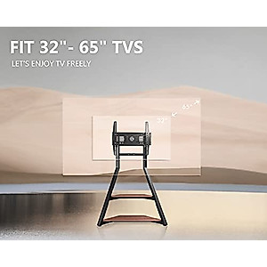 FITUEYES Design Corner TV Stand for 32 37 43 55 65 Inch TV, TV Cart Floor Stand with Mount for LCD/LED Flat Curved Screens, Modern Floor TV Stand with Wooden Storage Shelves, Eiffel Series