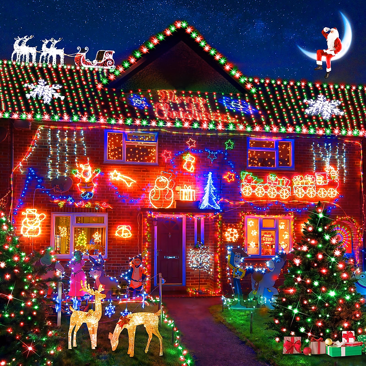 KNONEW 600ft 1500 LED String Lights Outdoor Christmas Lights 8 Modes & Timer Fairy Light Plug in Waterproof LED String Lights for Xmas Yard Tree Wedding Party Holiday Decorations (Red and Green)