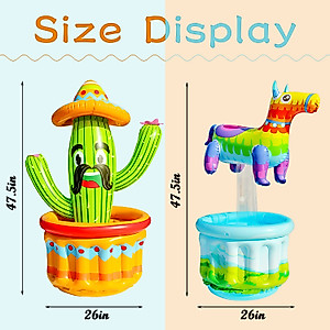 PARENTSWELL 2 Pack Inflatable Cactus Cooler, 47.5'' Blow Up Pool Party Drink Cooler Ice Bucket with Sombrero Hat, Mexican Fiesta Party Decorations Supplies for Cinco De Mayo Party Decor