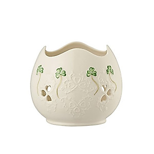 Belleek Shamrock Lace Pierced Votive, White, Porcelain, 4" x 3"