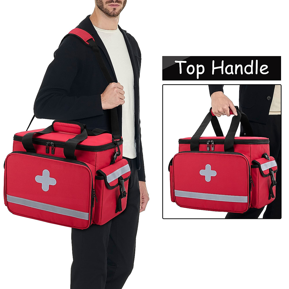 CURMIO First Aid Kits Bag Empty, Emergency Supplies Bag Medical Bag for Home Health Care and Trauma Kits, Red (Empty Bag Only)