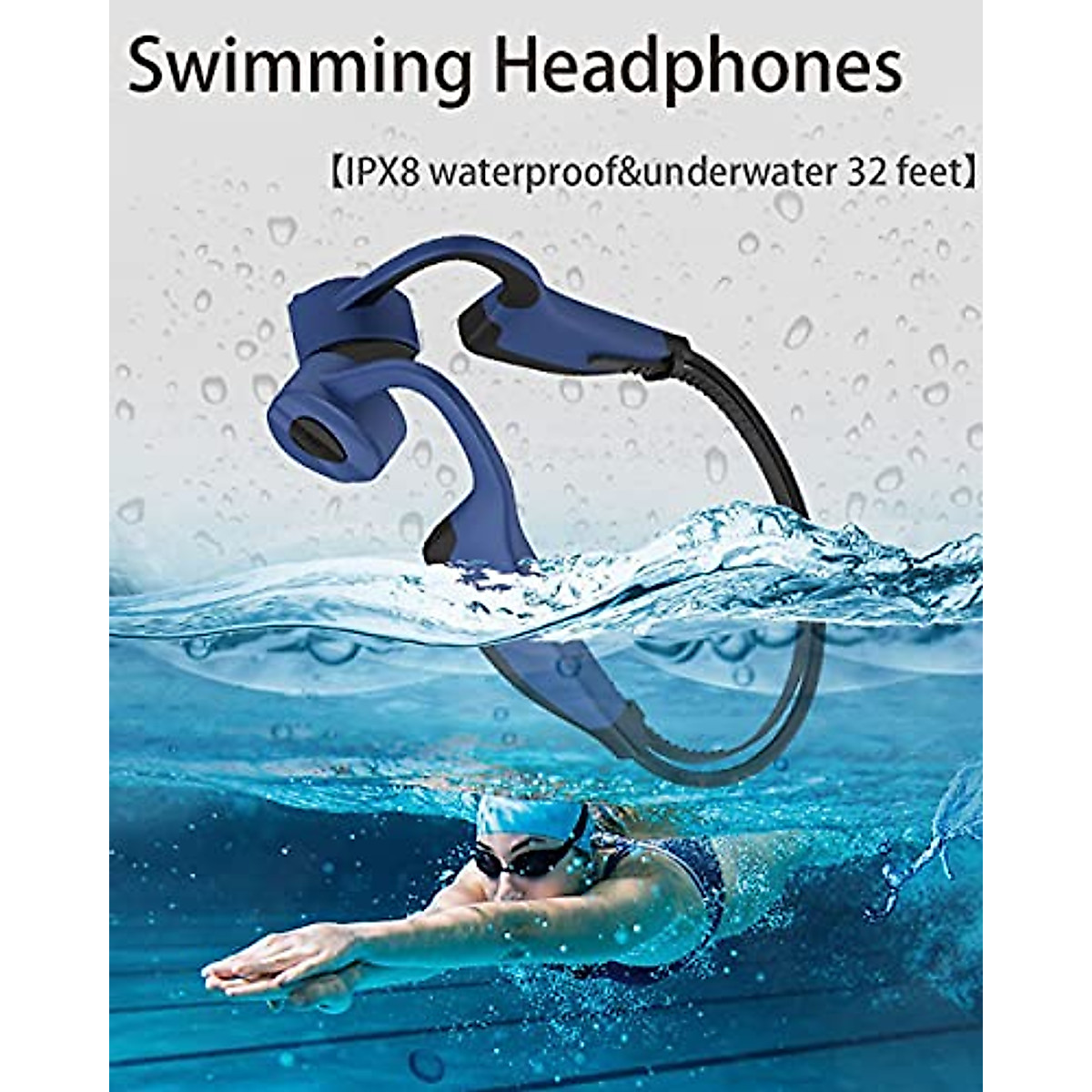IKXO Swimming Bone Conduction Headphones Waterproof Mp3 Player, Open Ear Wireless Earbuds 16G Sport Earphones with Bluetooth for Running Diving Water Gym Spa Underwater