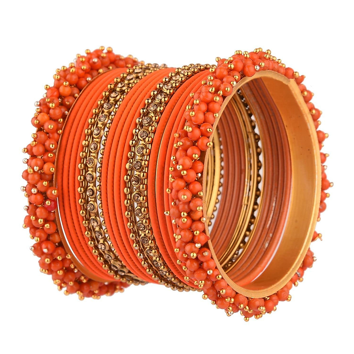 Efulgenz Beaded Bracelet Bangle Set Indian Bangles for Women Faux Pearl Beads Boho Bracelets with Matte Finish Metal Bangles and Oxidized Crystal Metal Ball Bangles Statement Jewelry for Women (20