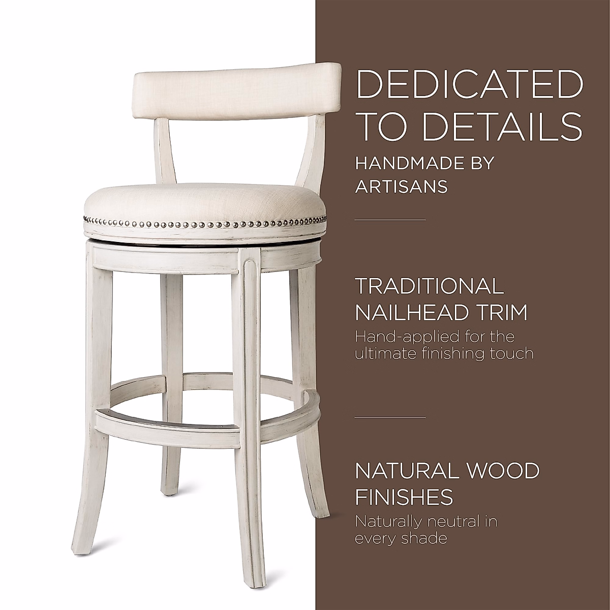 Maven Lane Alexander 31 Inch Tall Bar Height Rotating Low Back Barstool in White Oak Finish with Natural Color Fabric Upholstery Seat