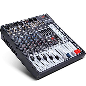 Boytone BT-60MX, 6 Channel Bluetooth Audio Mixer - DJ Sound Controller, USB MP3 Player, 4 XLR Microphone Jack, 7 Band EQ, 16 DSP Digital Multi Effects Processor, RCA IN-OUT Jack, 48V Phantom Power