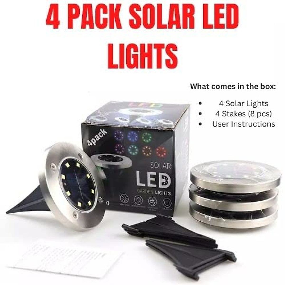 Monroe's Parloir LED Solar Lights, 8 LED's Per Solar Disk Lights, Outdoor Waterproof Solar In Ground Lights for Garden, Landscape, Pathway, Patio, and Driveway, 4 Pack (Cool White)