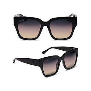 DIFF Bella II Oversized Designer Square Sunglasses for Women UV400 Protection, Black Trendy Fashion Frames