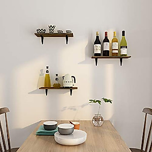 BAMFOX Floating Shelves, Rustic Wood Bamboo Wall Storage Shelves, Wall Mounted Shelf Organizer Set of 3 for Living Room, Bedroom, Kitchen, Bathroom, Office