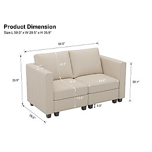 Belffin Corduroy Loveseat, Luxury Modular Love Seat with Storage, Modern Couch for Living Room, Beige