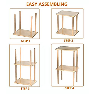 exilot Solid Wood Side Table, 2-Tier End Table with Storage Shelves, Tall Nightstand Bedside Table for Living Room Bedroom Office No-Tool Assembly
