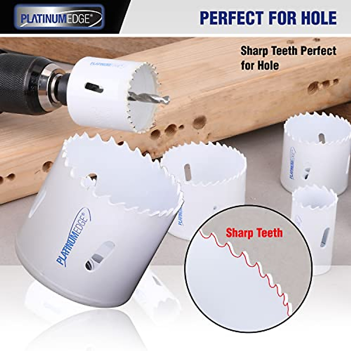 Hole Saw Kit, 17 Piece General Purpose 3/4" to 2-1/2" Set with Mandrels, Bi-Metal, Durable High Speed Steel (HSS). Fast Cut Clean, Smooth and Precise Holes Through PVC, Metal, Wood, Plastic, Drywall