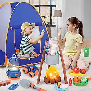 MITCIEN Kids Camping Toys Set with Tent,Camping Toys for Kids, Outdoor Camping Toys for Kids Toddlers Boys Girls Age 3 4 5 6, Include Kids Camping Tent/Campfire/Oil Lamp/Pretend Food