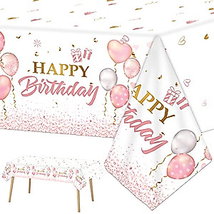 1Pack Pink Rose Gold Tablecloths for Rose Gold Birthday Decorations Plastic Disposable Party Table Covers for Rectangle Tables Girl Women Parties Happy Birthdays Weddings Party Favors, 54 x 108 Inches
