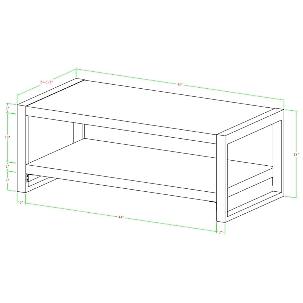 Walker Edison Industrial Modern Rectangle Metal Base and Wood Coffee Table Living Room Accent Ottoman, 48 Inch, Charcoal