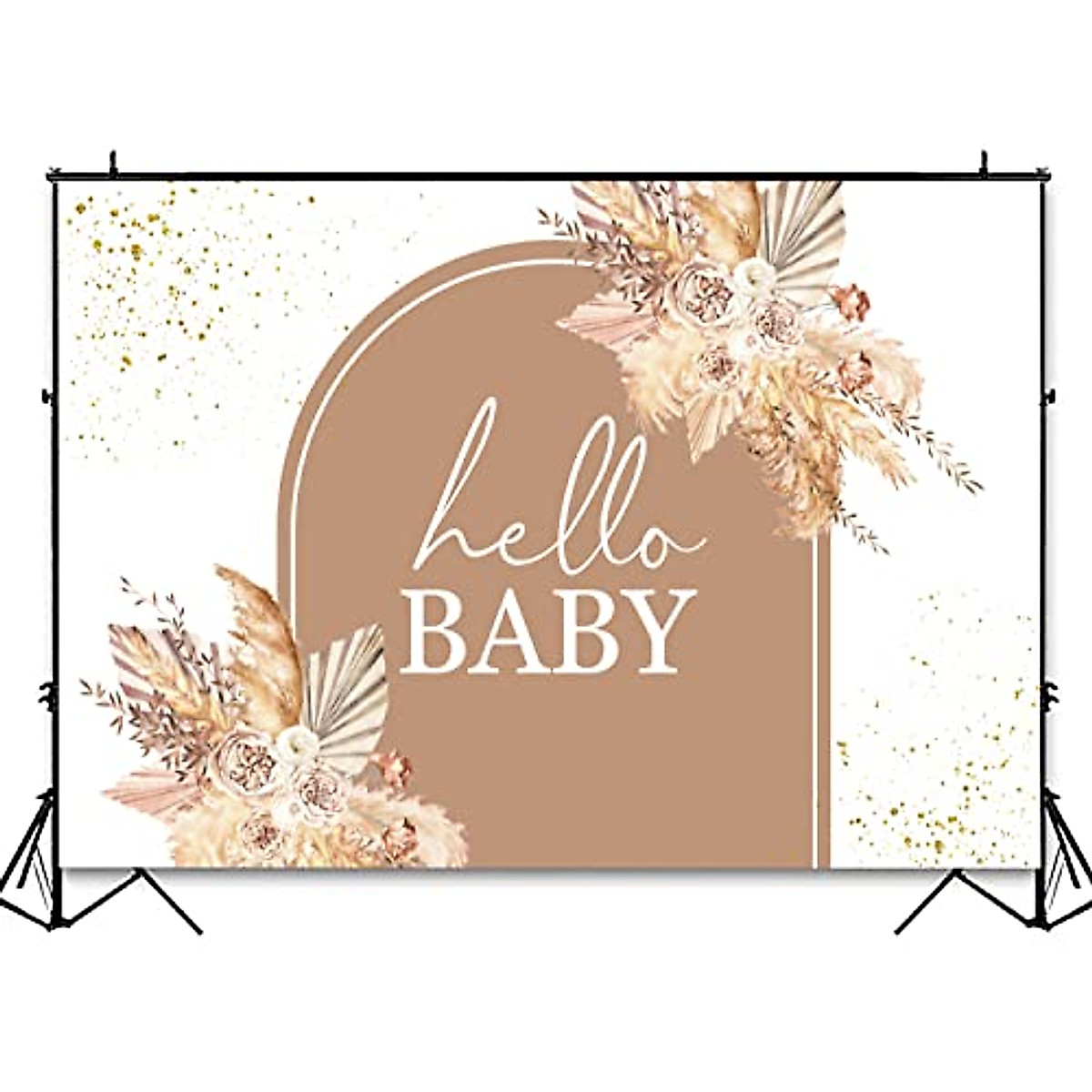 InMemory Boho Baby Shower Backdrop Pampas Grass Floral Rainbow Arch Hello Baby Shower Photography Background for Bohemian Girls Baby Shower Decorations Oh Baby Party Banner Photo Booth Backdrops 7x5ft