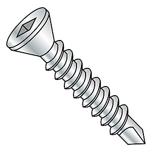 Small Parts 0824KQT Steel Self-Drilling Screw, Zinc Plated Finish, Flat Trim Head, Square Drive, #2 Drill Point, #8-18 Thread Size, 1-1/2" Length (Pack of 50)