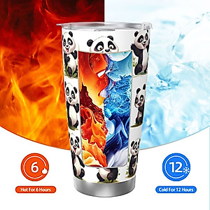 Panda Tumbler - with Lid 20 oz Stainless Steel Vacuum Cup for Coffee, Water, and Travel - Leakproof for Home, Office, and School