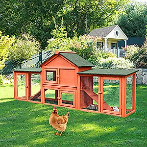 Arlopu 83" Rabbit Hutch Outdoor, Extra-Large Wooden Rabbit Cages Indoor, Bunny Poultry Animals Pet Cages, Weather-Proof Hamster House w/Removable Tray, 2 Ramps, 4 Ventilation Doors, for Yard, Farm