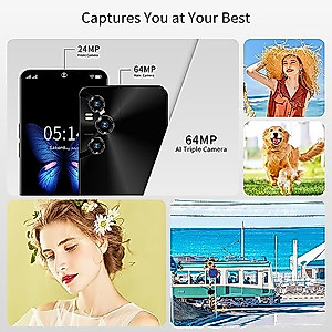 VIQEE Phones U21, 5G Unlocked Phones, 2K FHD+ Screen, Mobile Phones 6GB+256GB ROM+TF 128GB, Snapdragon Gen2 Processor, Smartphone Android Camera 24MP+64+12+12MP, WiFi NFC, Dual Sim - Black