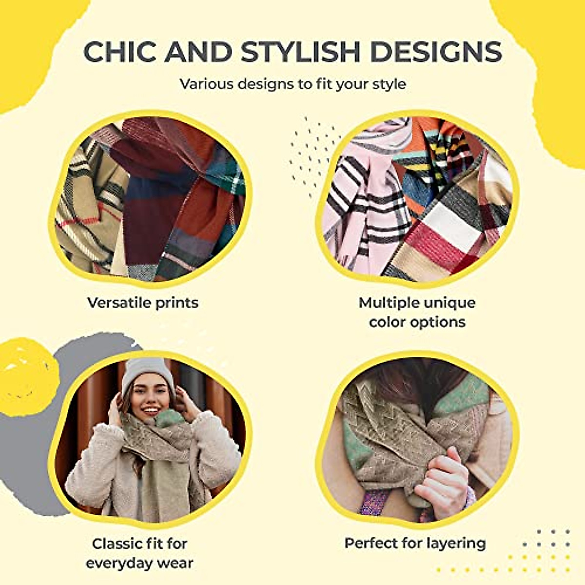 Plum Feathers Super Soft Luxurious Cashmere Feel Winter Scarf (Navy-Camel Plaid)