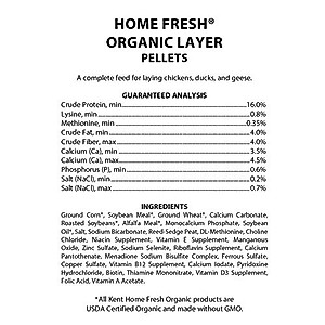 HOME FRESH Chicken Feed - Complete Nutrition for Poultry, High Energy and Protein, Organic Layer Pellet Chicken Food - 40 lb Bag