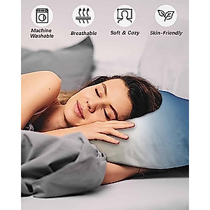 Edwiinsa Navy Blue Beige Ombre Cream Pillow Covers Standard Size Set of 2 20x26 Bed Pillow, Modern Abstract Art Aesthetics Plush Soft Comfort for Hair/Skin Cooling Pillowcases with Envelop Closure