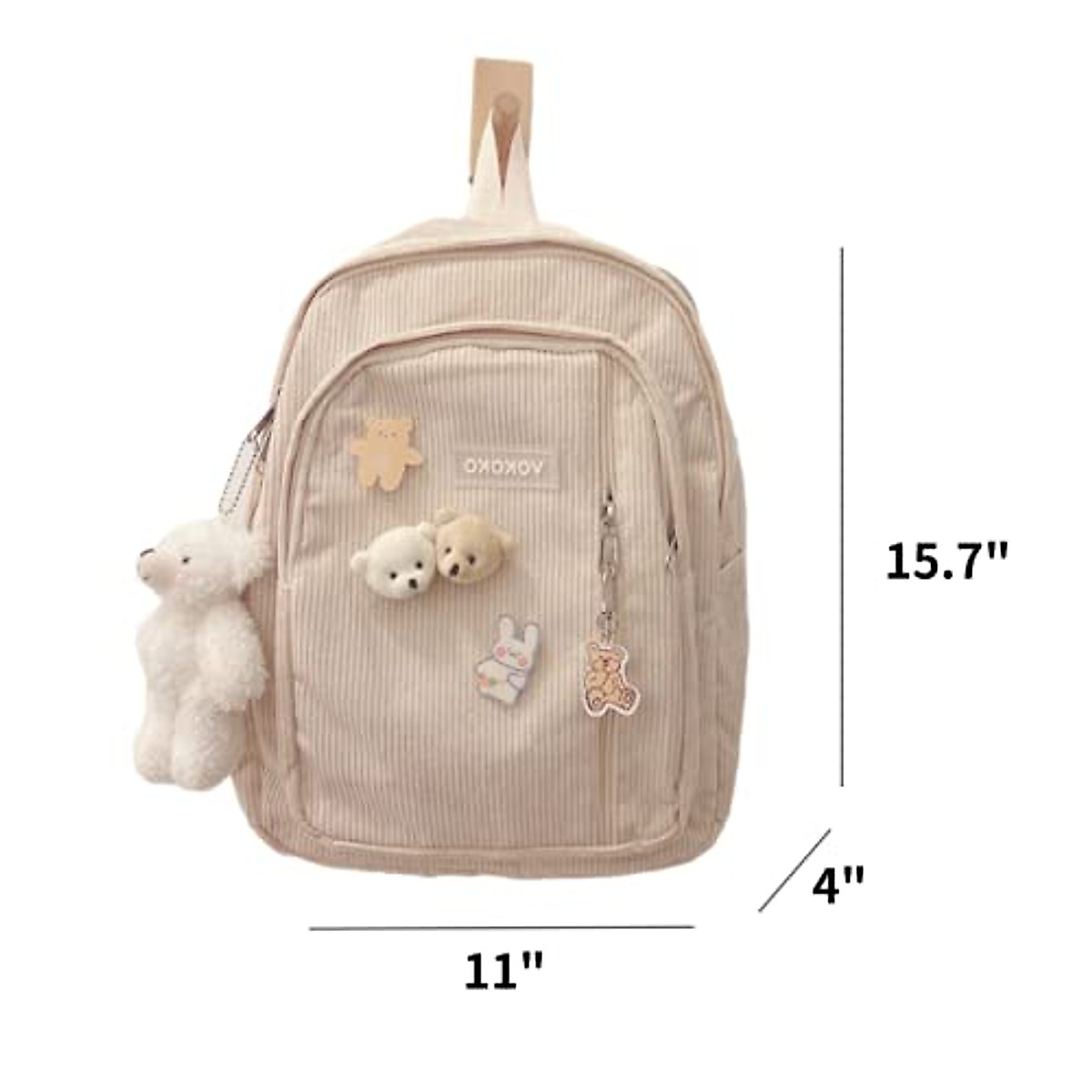MeganJDesigns WaiWaiUS Corduroy Backpacks Lightweight with Cute Bear Pendant, School Bookbag for Girls, Casual Daypack Laptop Backpack (C-Khaki Corduroy Backpack)