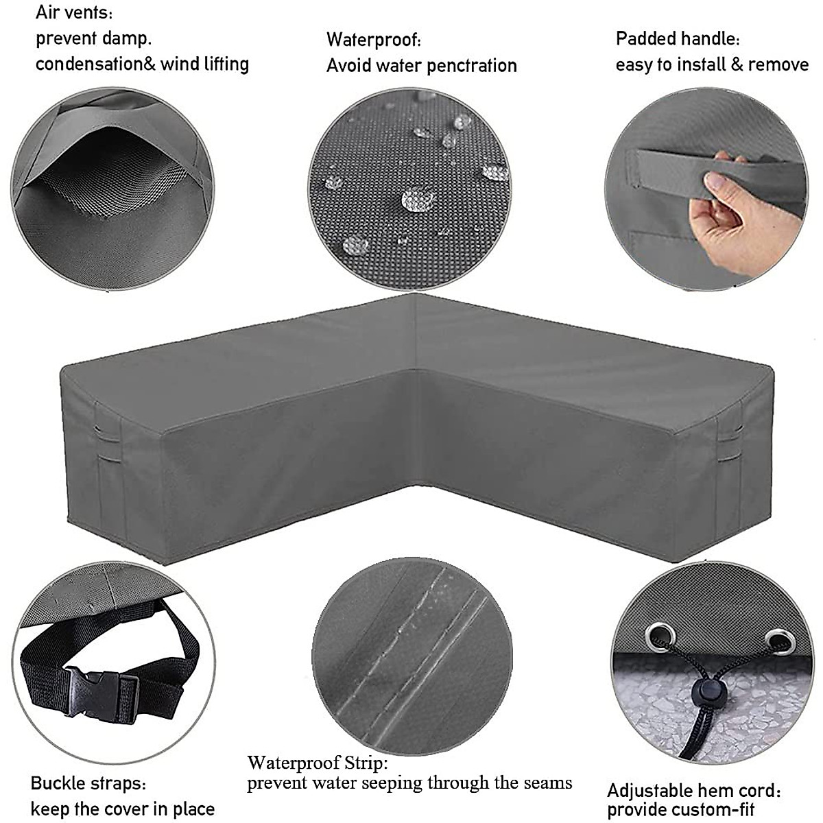 Skyour Patio Furniture Sectional Couch Sofa Cover Gray Weatherproof Heavy Duty 420D Oxford Outdoor V Shaped Sectional Garden Rattan Corner Sofa Furniture Protector Covers (V-Shape: 84x84in)