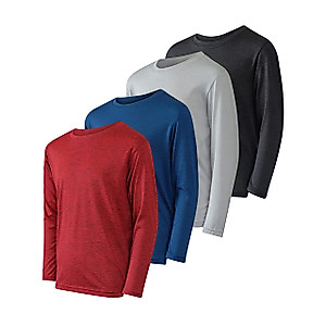 4 Pack:Boys Youth Active Wear Athletic Quick Dry-Fit Moisture Wicking Performance Basketball Gym Essentials Sport Long Sleeve Crew Undershirt Tee Top Top-Set 3, Medium