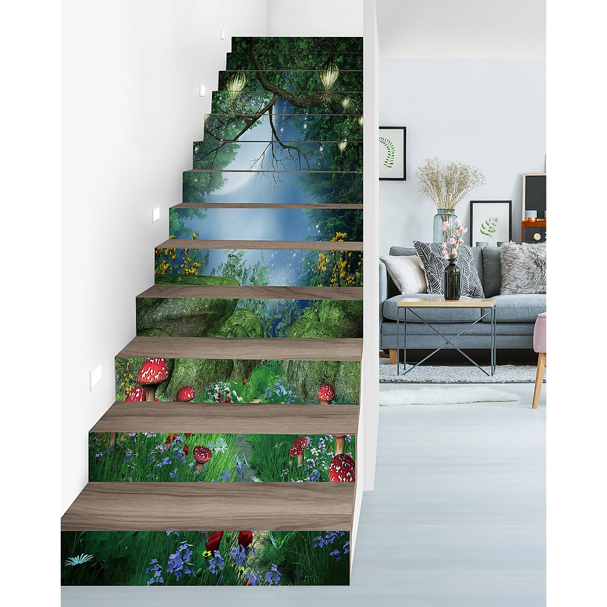 FLFK Stair Decals - Peel and Stick Stair Stickers, Flowers & Plants Stair Risers Decals Self-Adhesive for Home Decor, 39.3" W x 7.08" H x 13Pcs