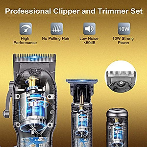 EHJYO Hair Clippers for Men, Professional Cordless Clippers for Hair Cutting Barber Clippers and Trimmers Set,USB Rechargeable T-Blade/Beard/Nose Hair Trimmer Set, Gifts for Men Dad Husband Gray