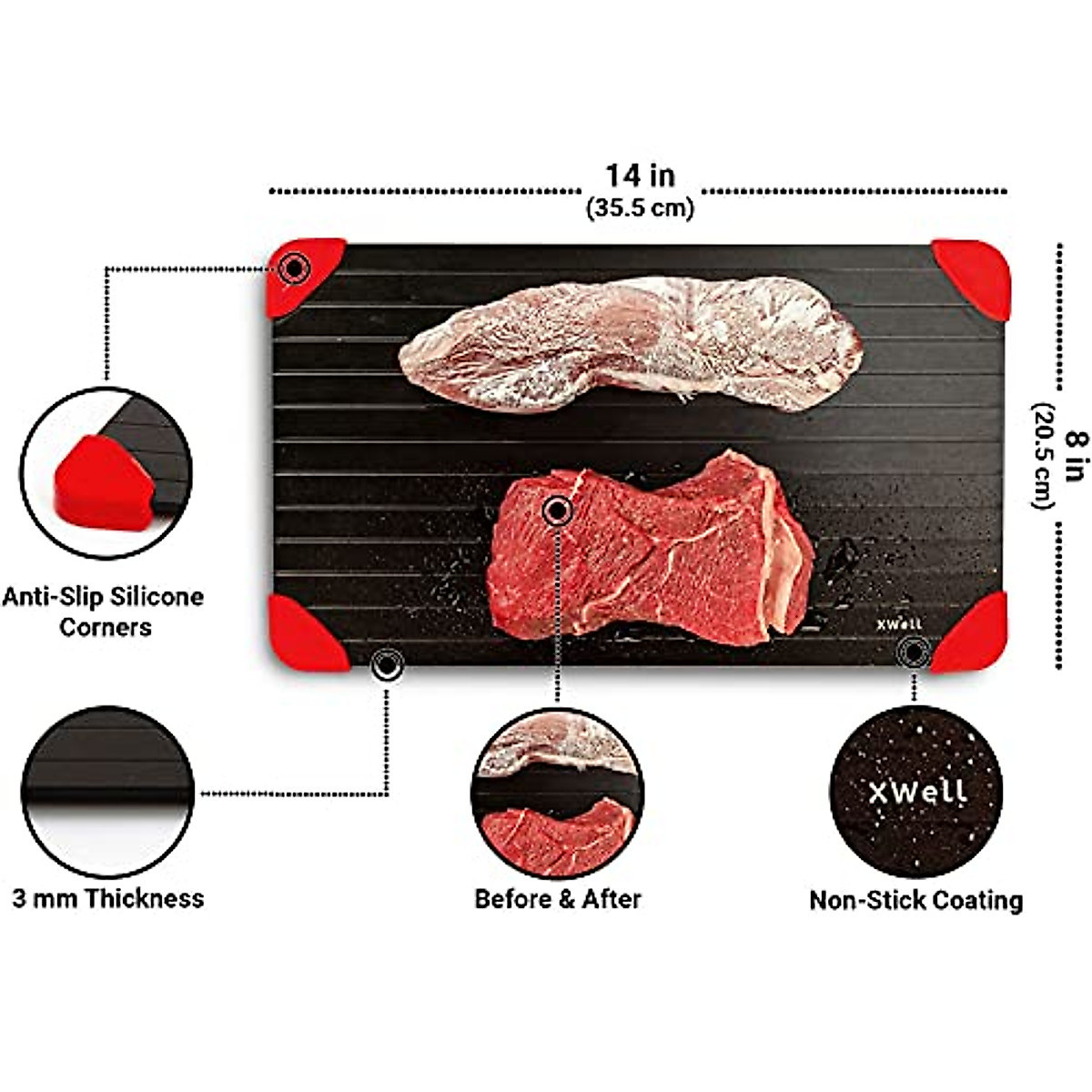 XWell Defrosting Tray for Faster Food De-Icing. Eco-Friendly, Food-Grade Aluminum Thawing Plate Without The Necessity of Microwave or Hot Water. Large Size, Big Enough to Satisfy The Whole Family