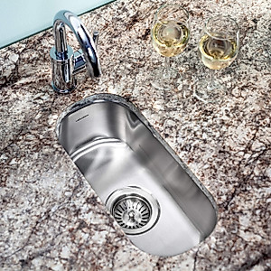 Houzer CS-1105-1 Club Series Undermount Bar Prep Sink, Basket Strainer Included, 9.25" x 18" x 5.5"D, Stainless Steel