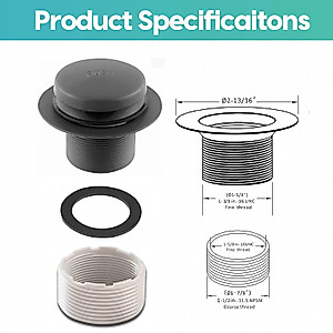 WRISIN Black Tub Drain Kit with Overflow, Tip-Toe Bath Tub Drain and Two-Hole Overflow Cover Plate, Universal Fit
