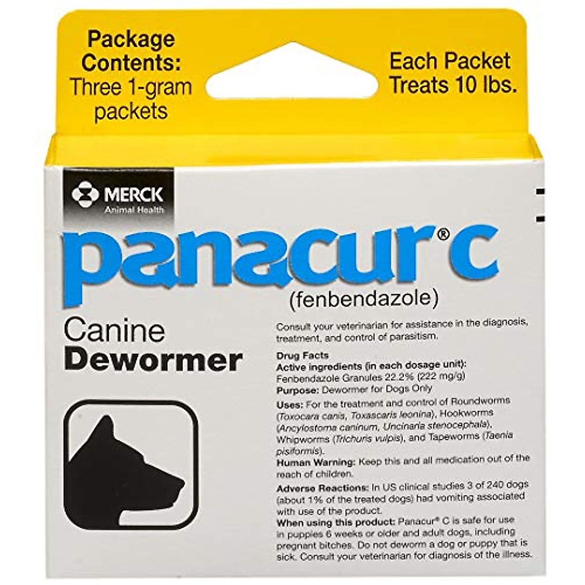 Panacur C Canine Dewormer (Fenbendazole), 1 Gram, Yellow, 3 Count (Pack of 1)
