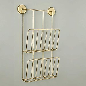 EYHLKM Simple Thread Feeling Nordic Wrought Iron Living Room Wall Storage Rack Easy Storage Wall Bookshelf Books and Newspapers Magazin