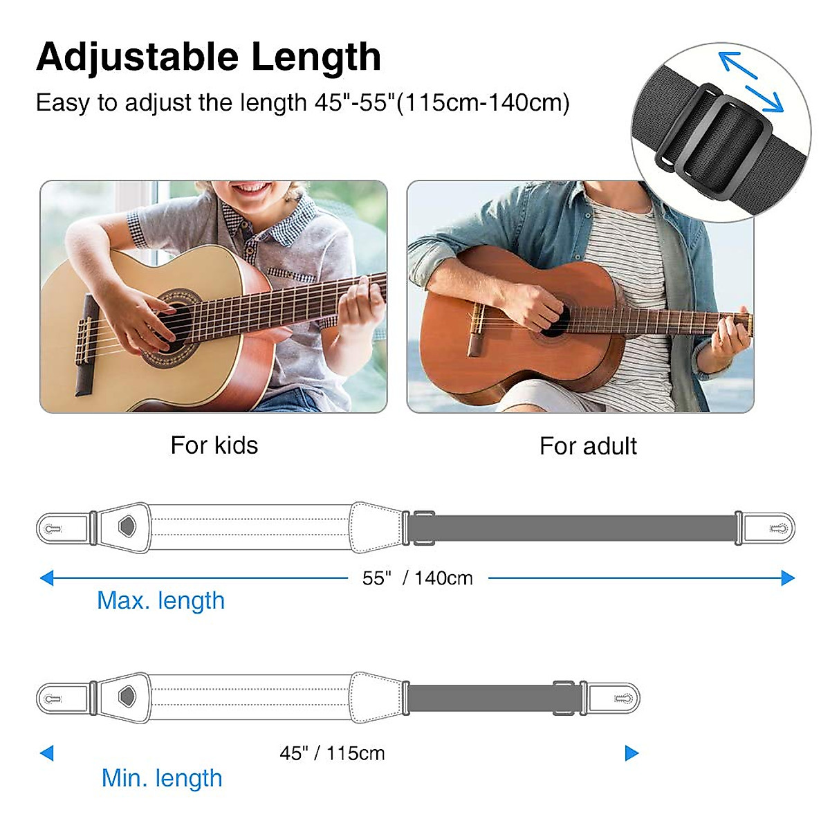 LEKATO Bass Guitar Straps for Electric Guitar & Bass 3" Wide Bass Strap Padded Guitar Straps Adjustable Length from 45" to 55" Bass Guitar Strap with Pick Holder 2 Safety Strap Locks & 6 Picks