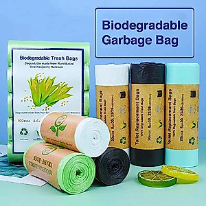Biodegradable Extra Thick Rubbish Bags, Recyclable and Compostable Bin Liners for Kitchen Bathroom Office Car Pet (Green（2.6 gallon 2 rolls of 60 pcs）)