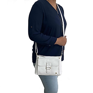 LEDERBUCK Lucy Small Soft Leather Sling Crossbody Handbags- Double Zip Premium Sling Crossover Shoulder Bag for Women (White)
