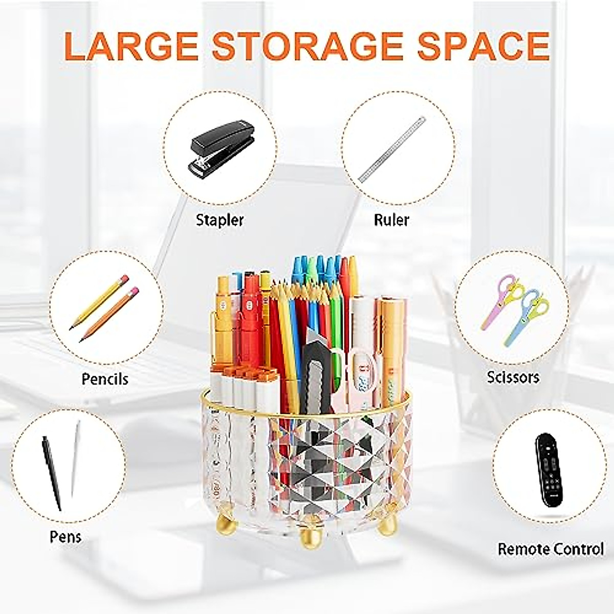 spxkd Desk Pencil Pen Holder 360 Degree Rotation 6 Slots Pencil Pen Cup Desk Organizer MultiFunctional Pen Pencil Marker Art Supply Organizer for Desk for Home Office Classroom & Art Studio